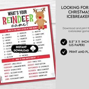 Whats Your Reindeer Name Game, Funny Christmas Printable Name Games ...