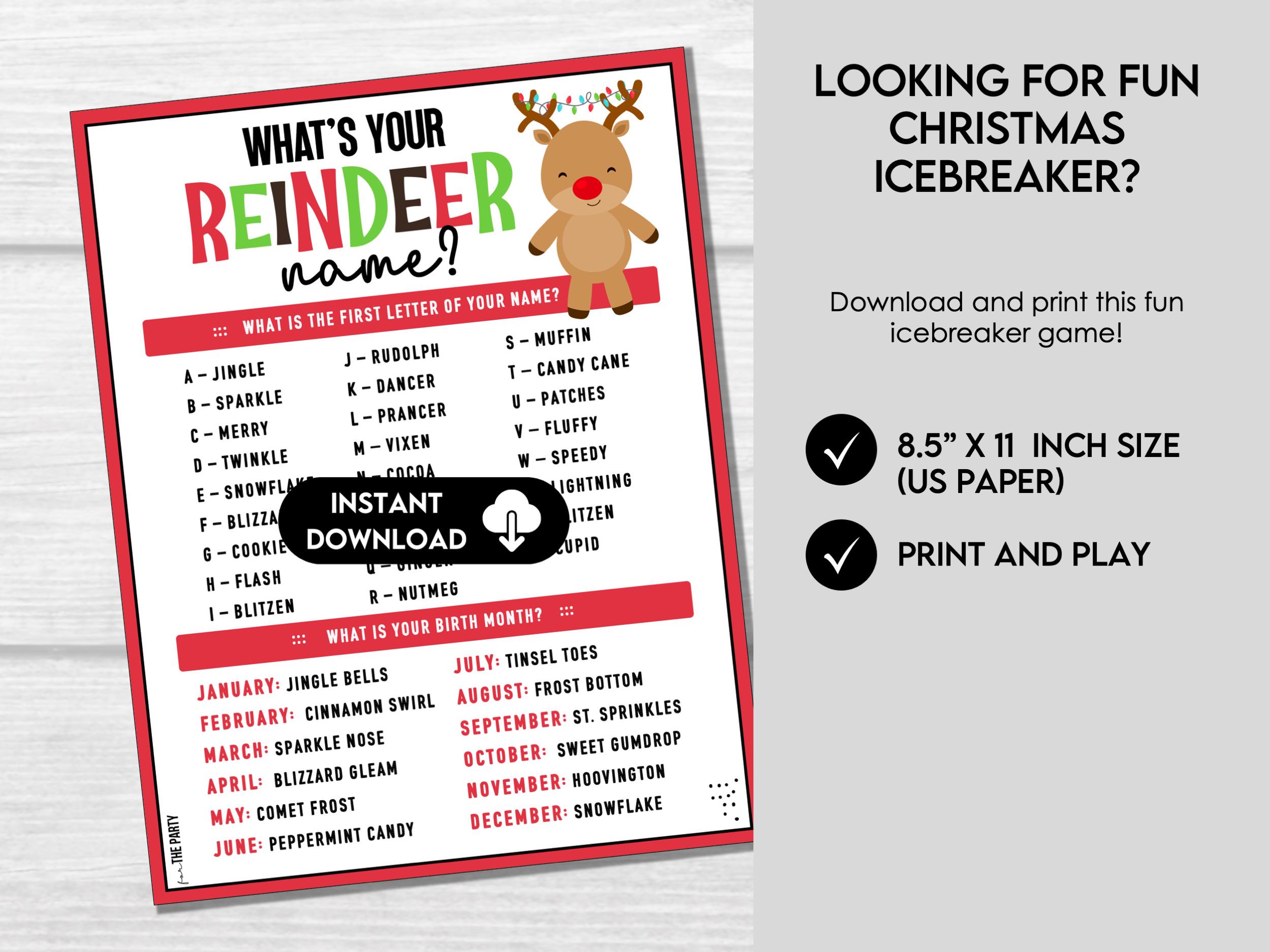 Whats Your Reindeer Name Game, Funny Christmas Printable Name Games ...