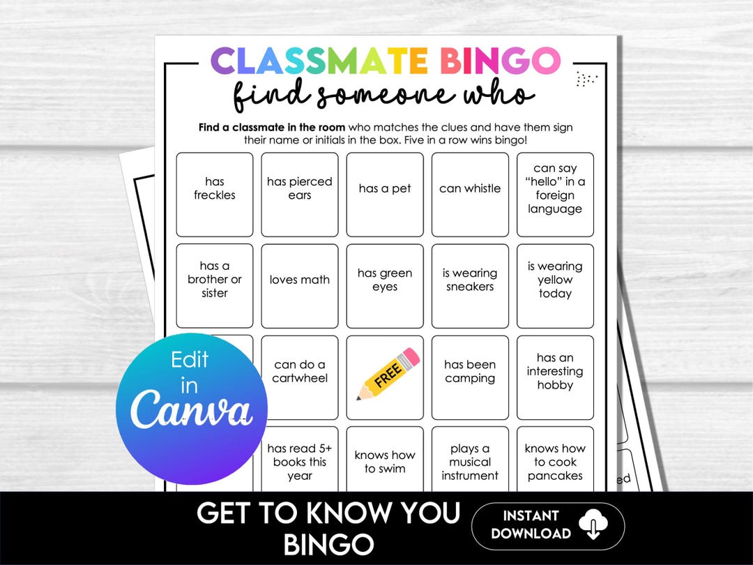 Classmate Get to Know You Bingo, Find Someone Who Bingo, Classroom ...