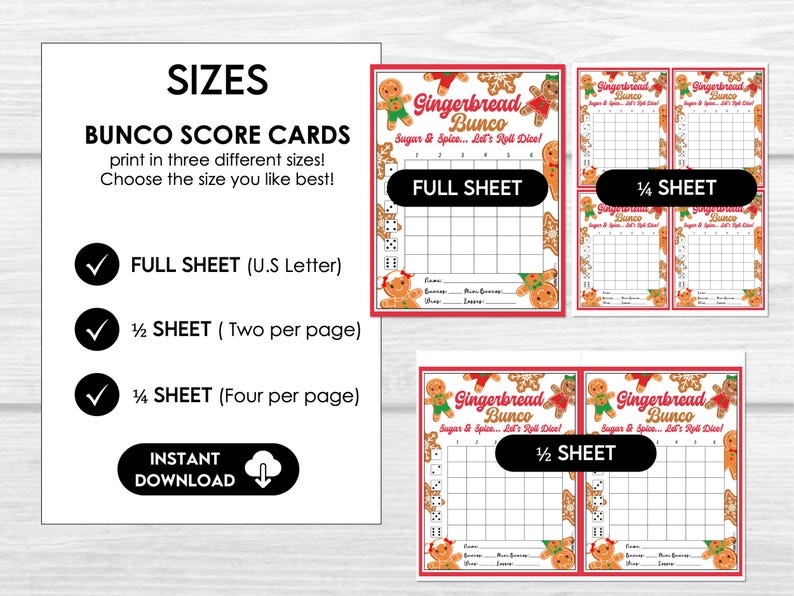 Christmas Bunco Score Cards Printable, Winter Gingerbread Party Game ...