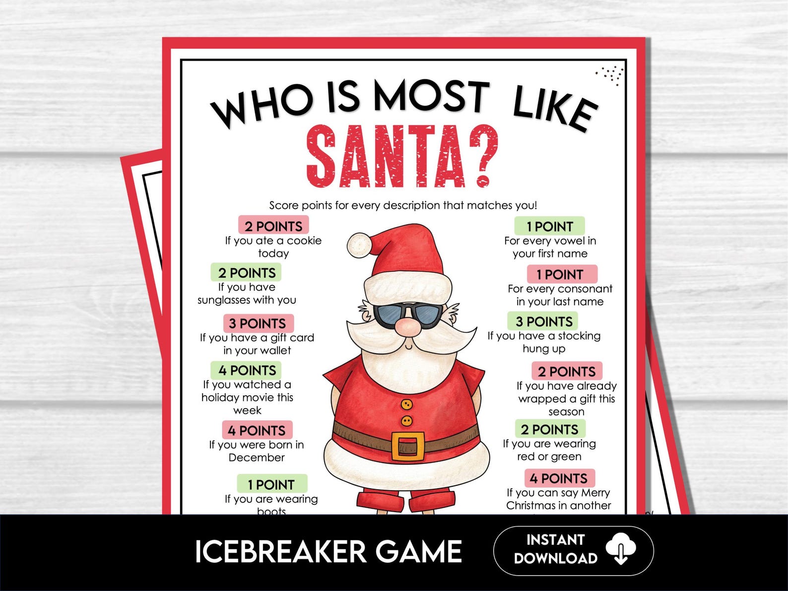 Christmas Who is Most Like Santa Game, Printable Holiday Activity for ...