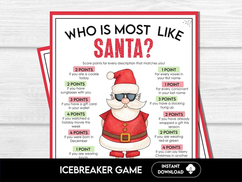 Christmas Who is Most Like Santa Game, Printable Holiday Activity for ...