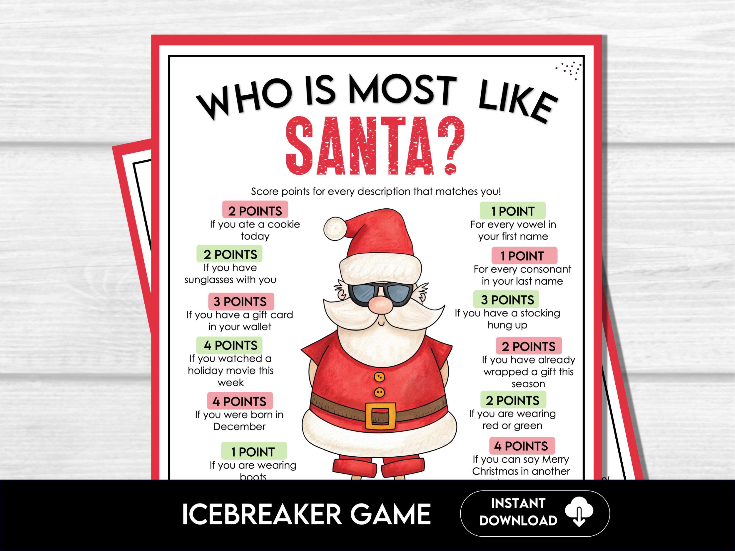 Christmas Who is Most Like Santa Game, Printable Holiday Activity for ...