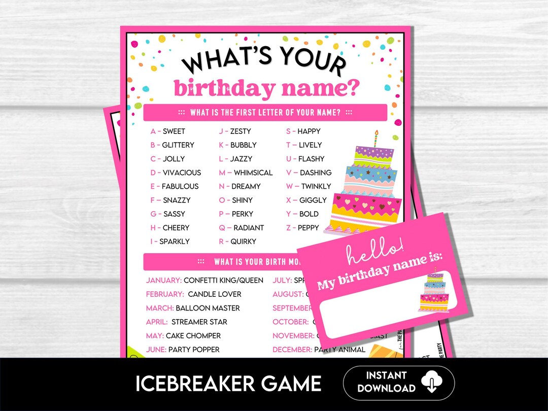 Birthday Name Game, Printable Birthday Game, What's Your Birthday Name ...