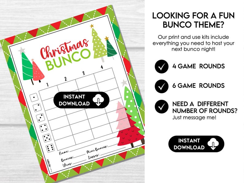 Christmas Bunco Christmas Tree Printable, Bunco Score Sheets Bundle ...