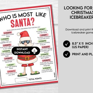 Christmas Who is Most Like Santa Game, Printable Holiday Activity for ...