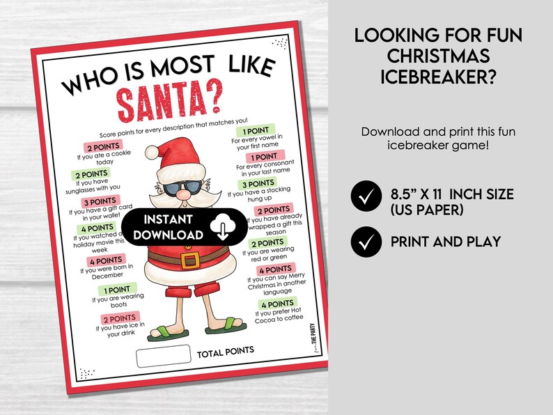Christmas Who is Most Like Santa Game, Printable Holiday Activity for ...