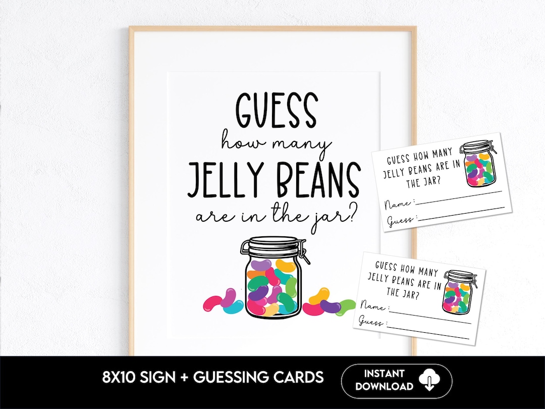 Guess the Jelly Beans Game – Printable Party Sign & Cards (digital ...