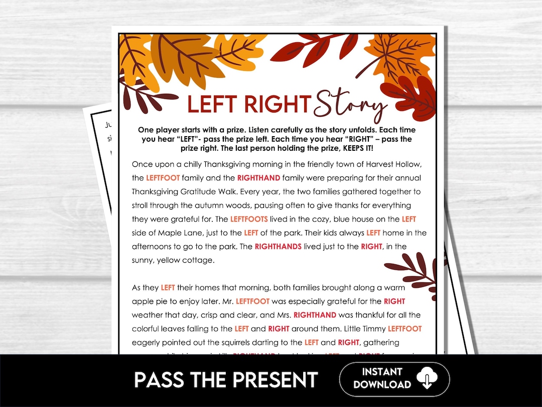 Left Right Thanksgiving Story, Thanksgiving Party Game, Pass the Gift ...