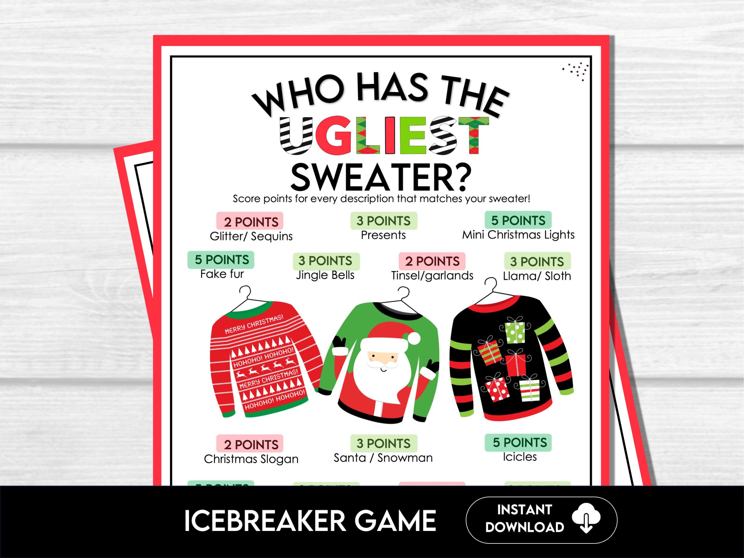 Christmas Ugly Sweater Game, Printable Icebreaker Activity for Adults ...