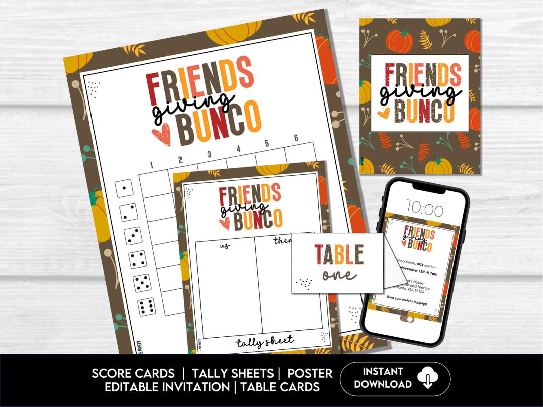 Friendsgiving Bunco Score Sheets, Thanksgiving Bunco Score Cards, FALL ...