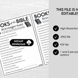 Books of the Bible Scavenger Hunt Game, Printable Church Group Activity ...