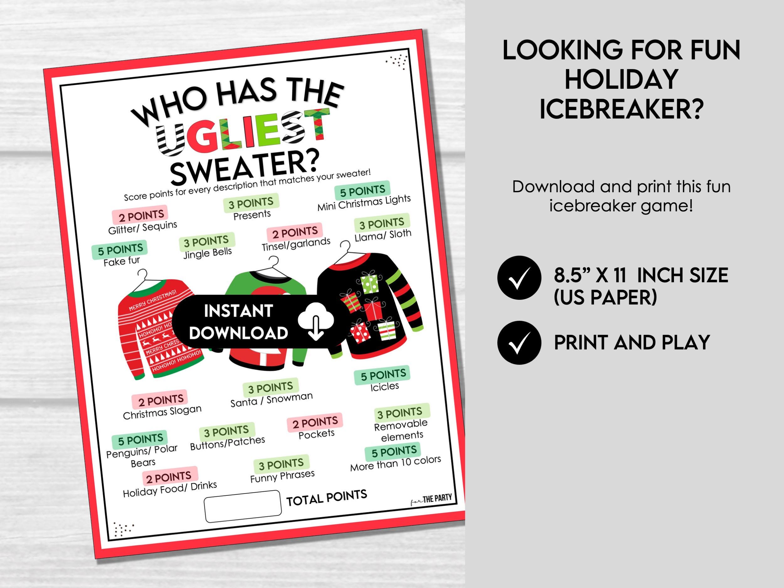 Christmas Ugly Sweater Game, Printable Icebreaker Activity for Adults ...