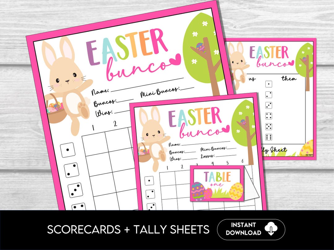Easter Bunco Score Card Set - Spring Bunny Bunco - Tally Sheets and ...