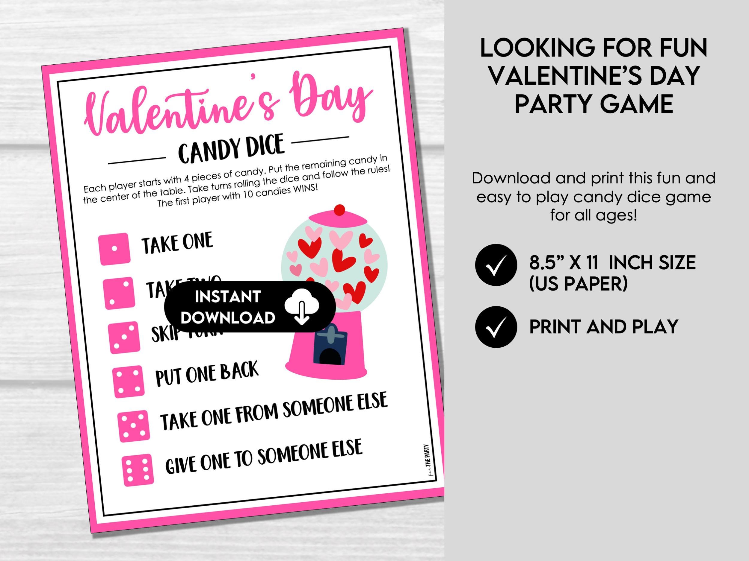 Valentine's Day Candy Dice Game, Valentine's Activity for Kids ...