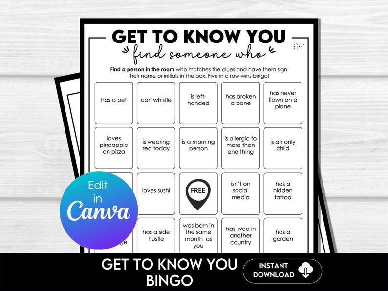Find the Guest Bingo Game, Icebreaker Party Game, Fun Work Game, Group ...
