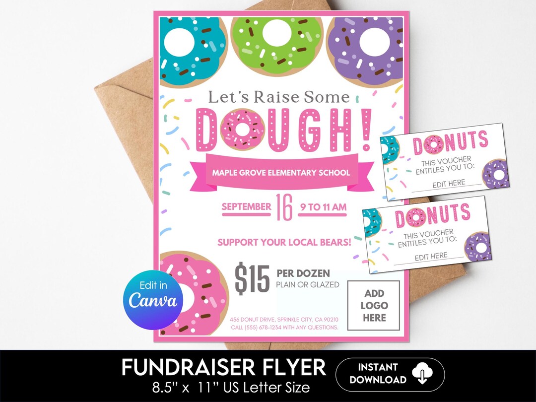 Editable Donut Fundraiser Flyer Template, Printable School, PTA, PTO ...
