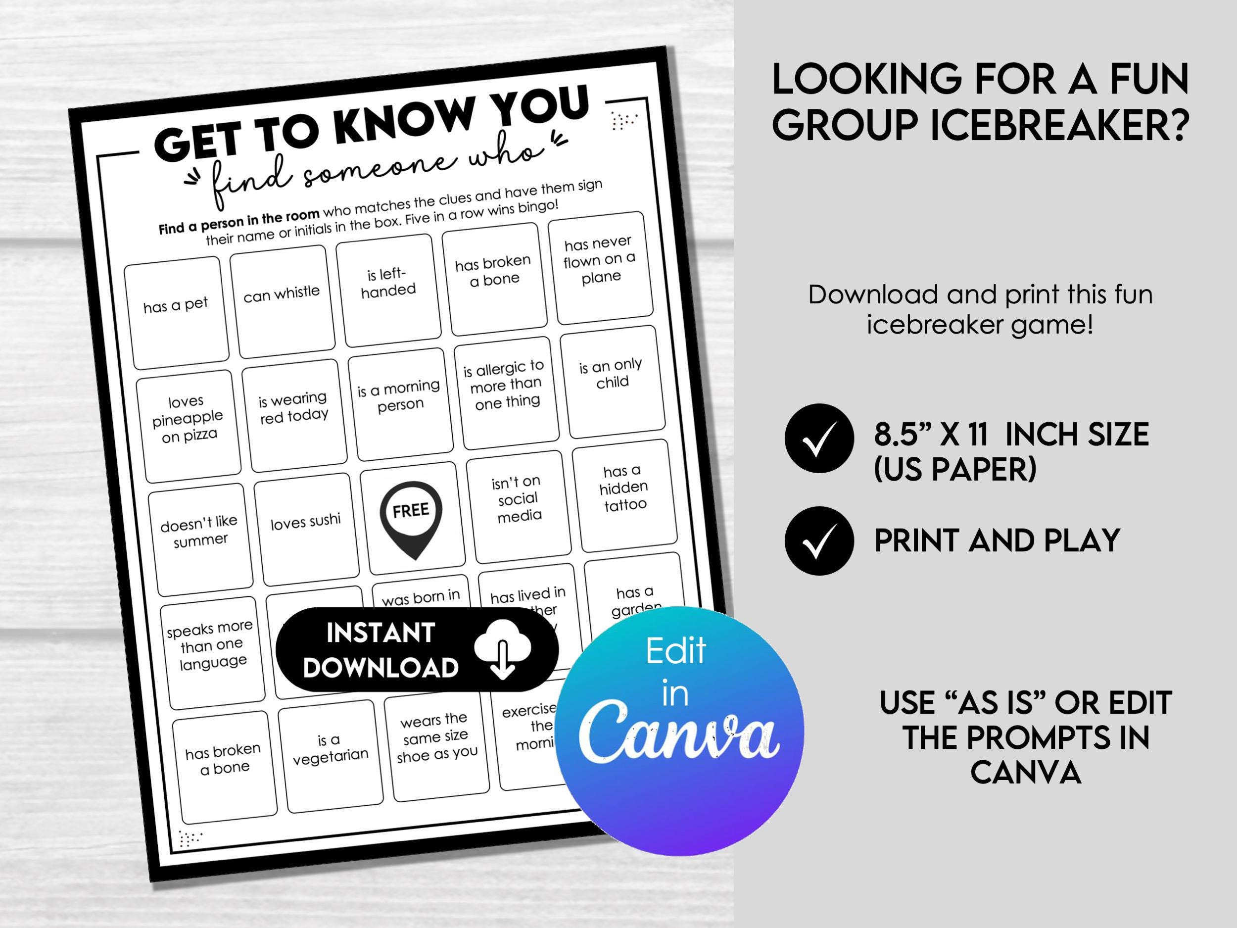 Find the Guest Bingo Game, Icebreaker Party Game, Fun Work Game, Group ...