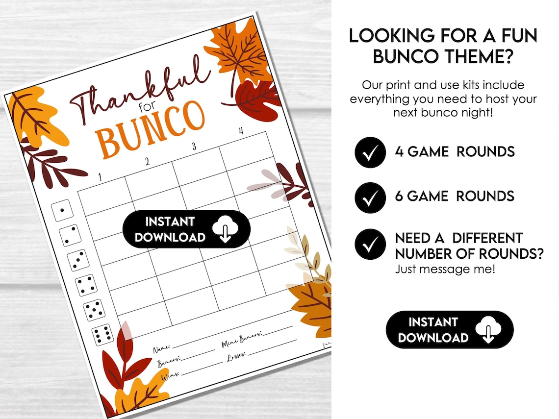 Thanksgiving Bunco Score Cards, Bunco Party Score Sheets, Bunco Tally ...