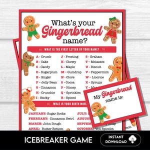 What's Your Gingerbread Name Game, Christmas Party Game, Christmas ...