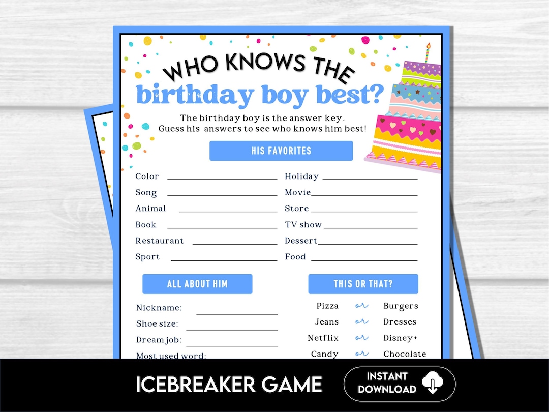 Who Knows the Birthday Boy Best, Printable Birthday Boy Trivia Game ...