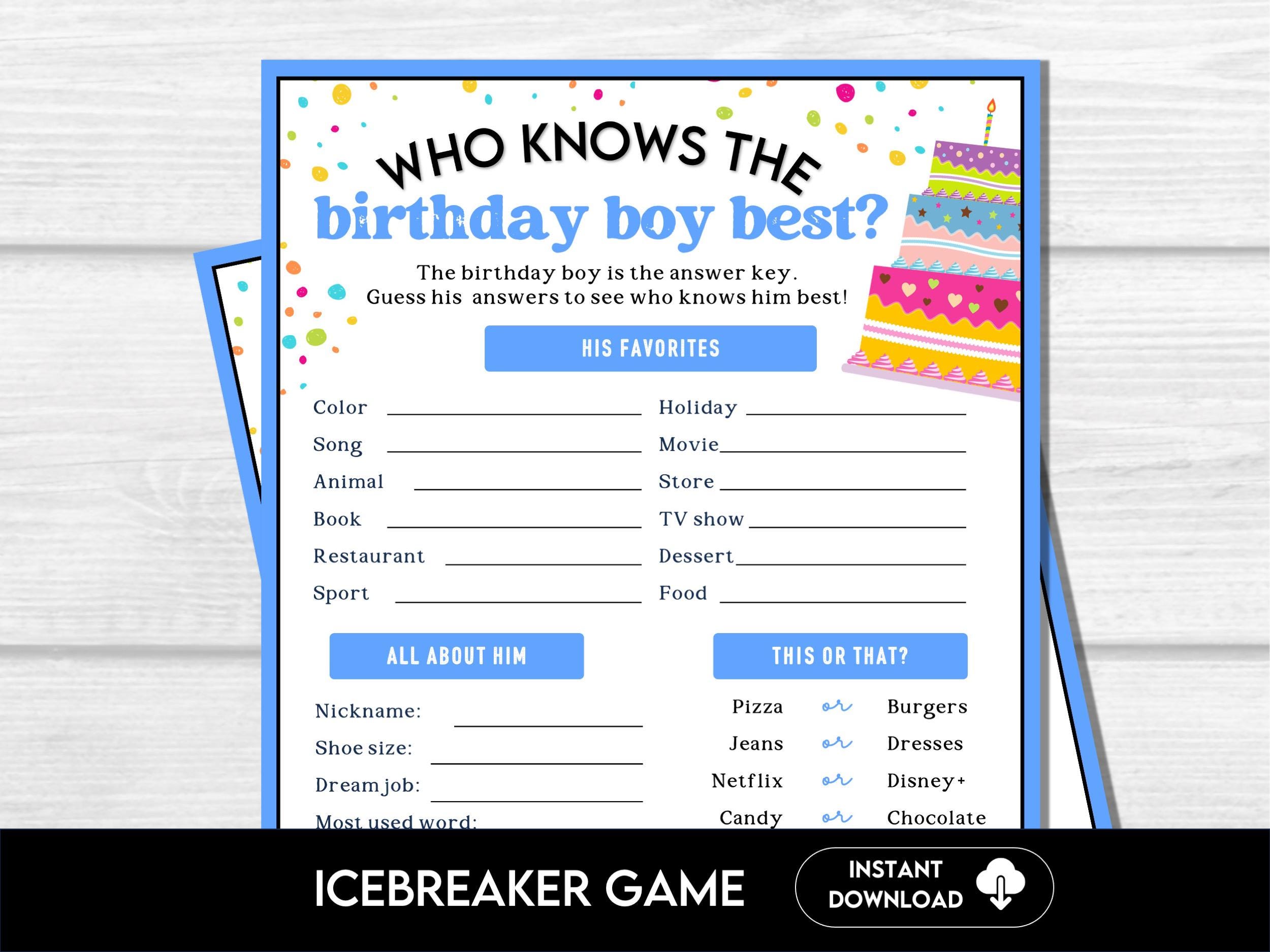 Who Knows the Birthday Boy Best, Printable Birthday Boy Trivia Game ...