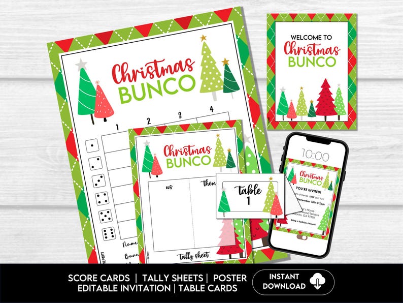 Christmas Bunco Christmas Tree Printable, Bunco Score Sheets Bundle ...