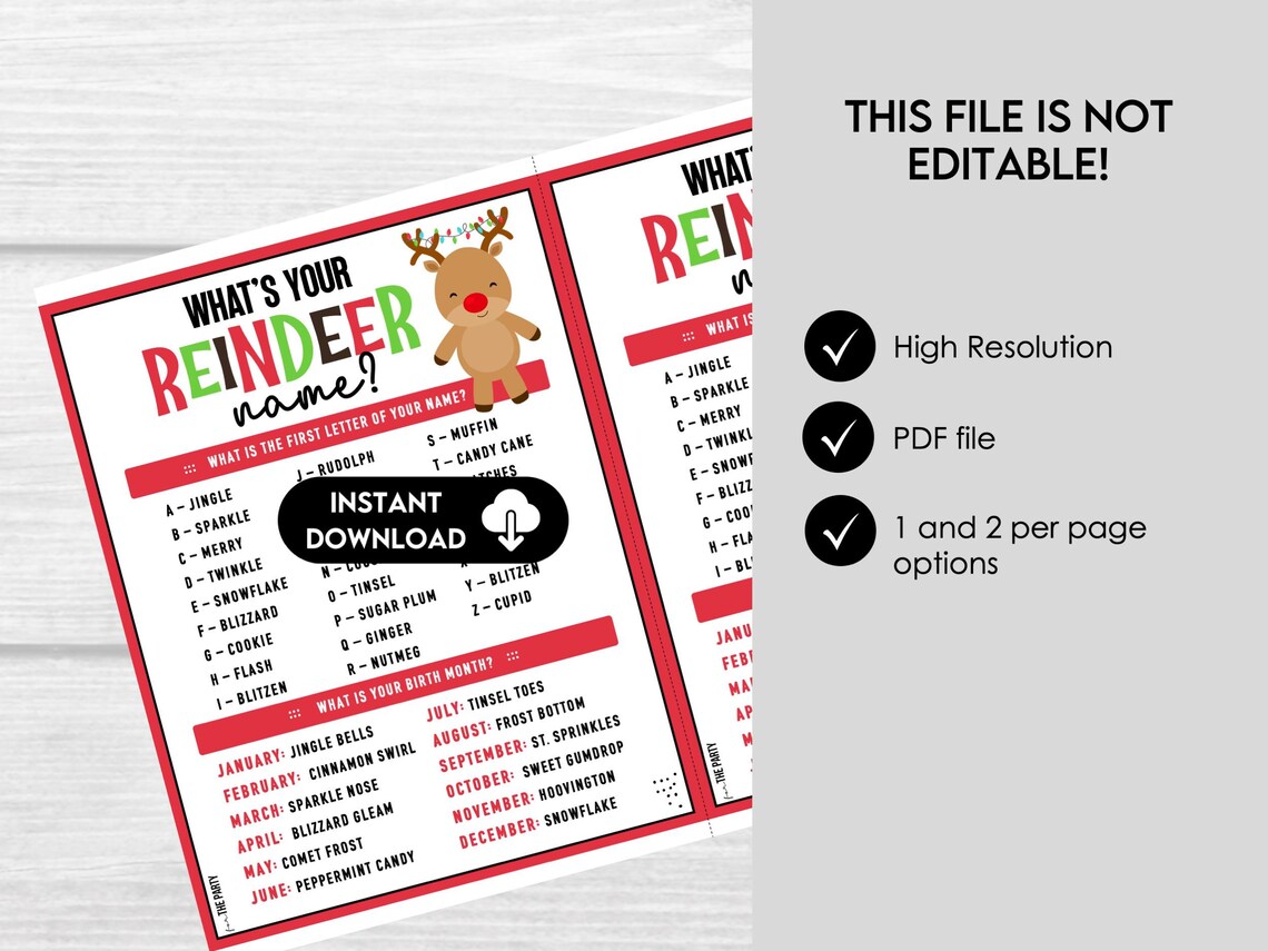 Whats Your Reindeer Name Game, Funny Christmas Printable Name Games ...