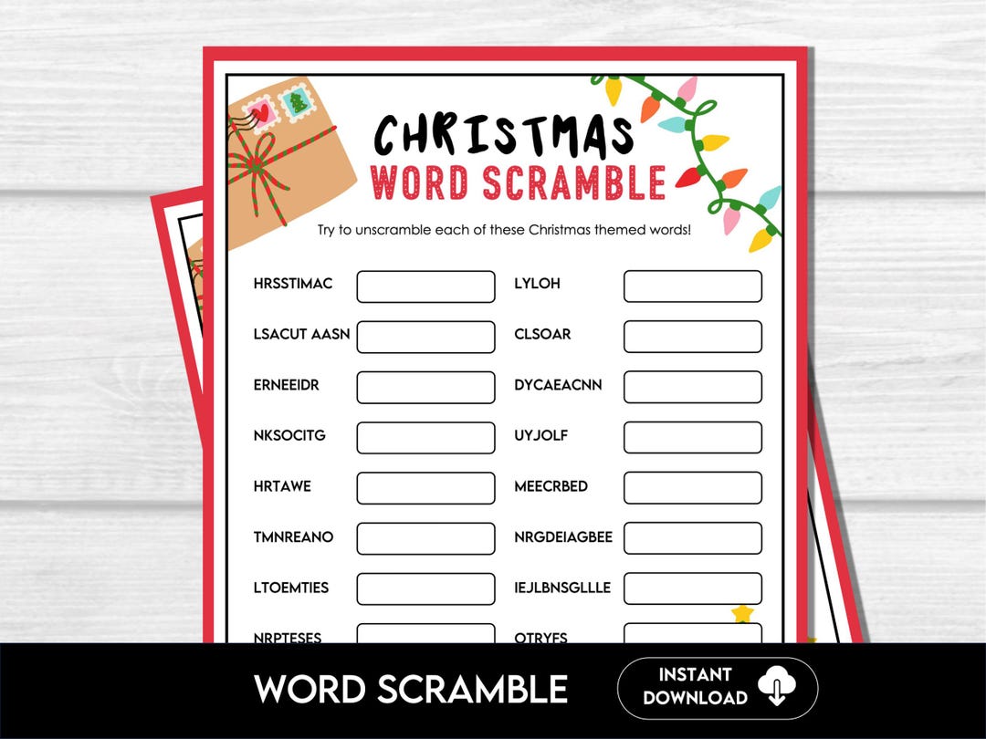 Christmas Word Scramble Game, Printable Holiday Activity for Kids and ...