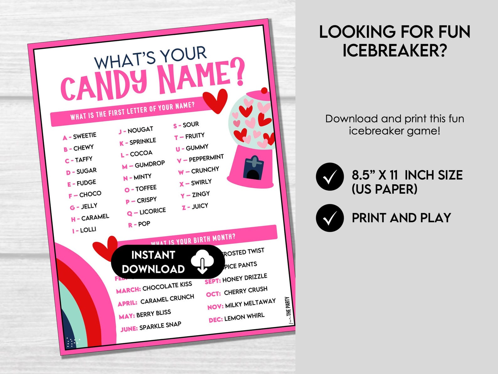 What's Your Candy Name Game, Fun Valentine's Day Printable Name Games, Printable Party Games for ...