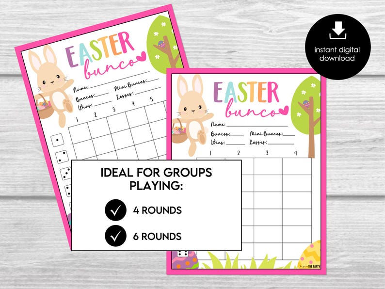 Easter Bunco Score Card Set - Spring Bunny Bunco - Tally Sheets and ...