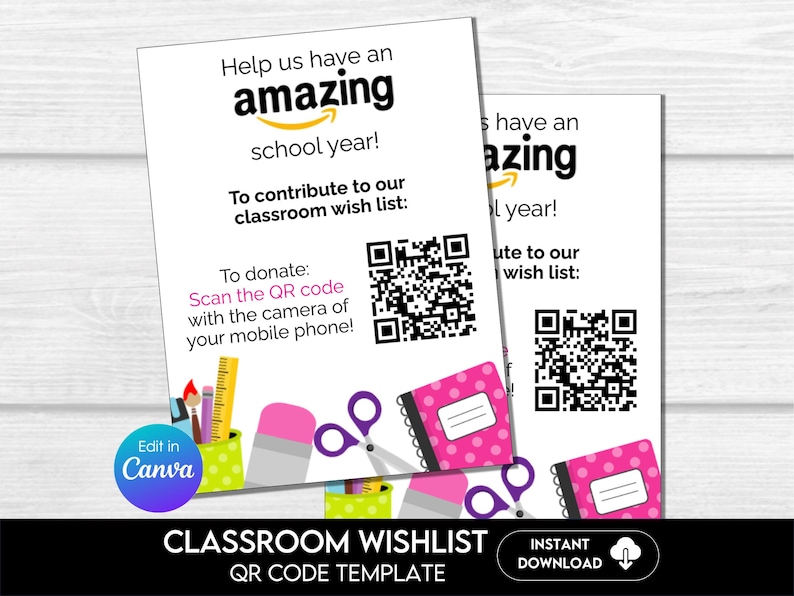 Editable QR Code Classroom Wish List Card Template (canva) - Etsy