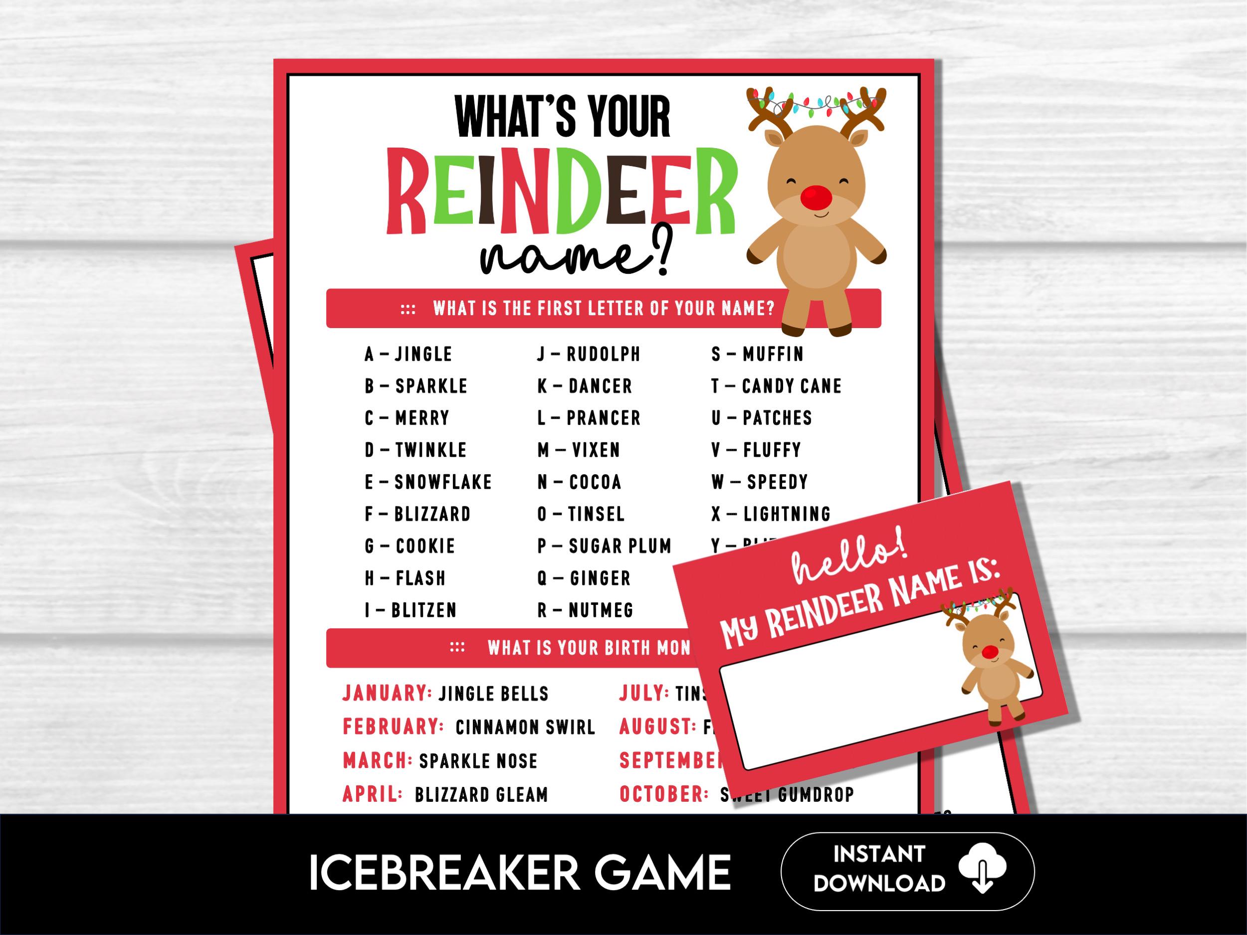 Whats Your Reindeer Name Game, Funny Christmas Printable Name Games ...