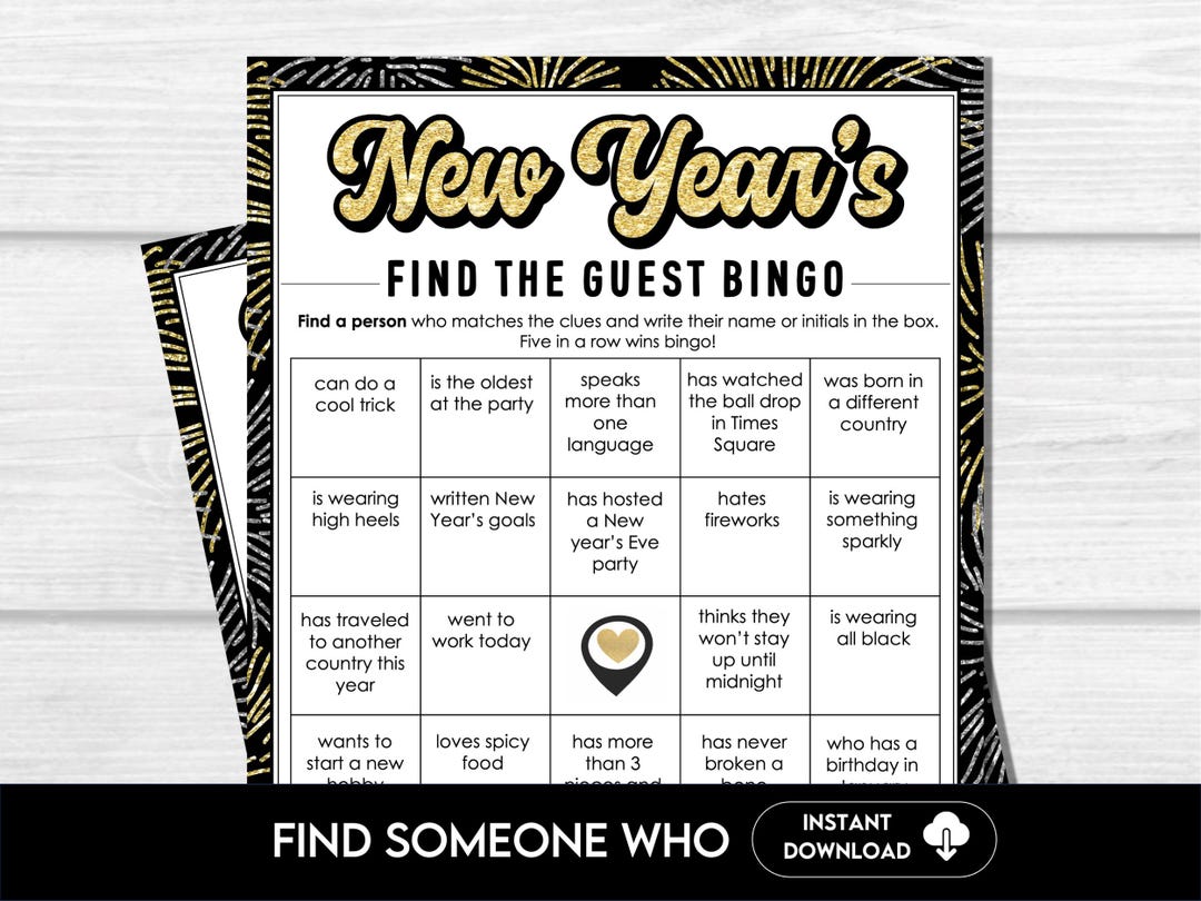 Find the Guest Bingo Game, New Years Eve Party Icebreaker, NYE Party ...