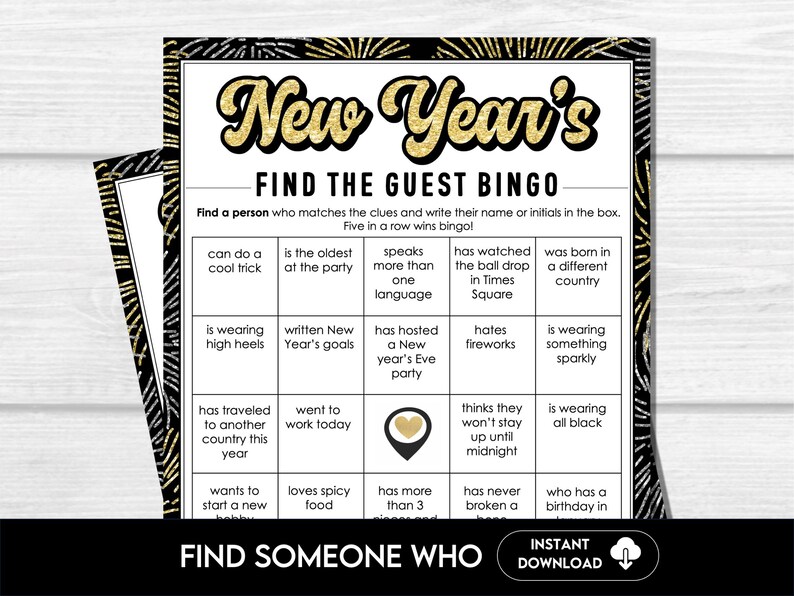 Find the Guest Bingo Game, New Years Eve Party Icebreaker, NYE Party ...