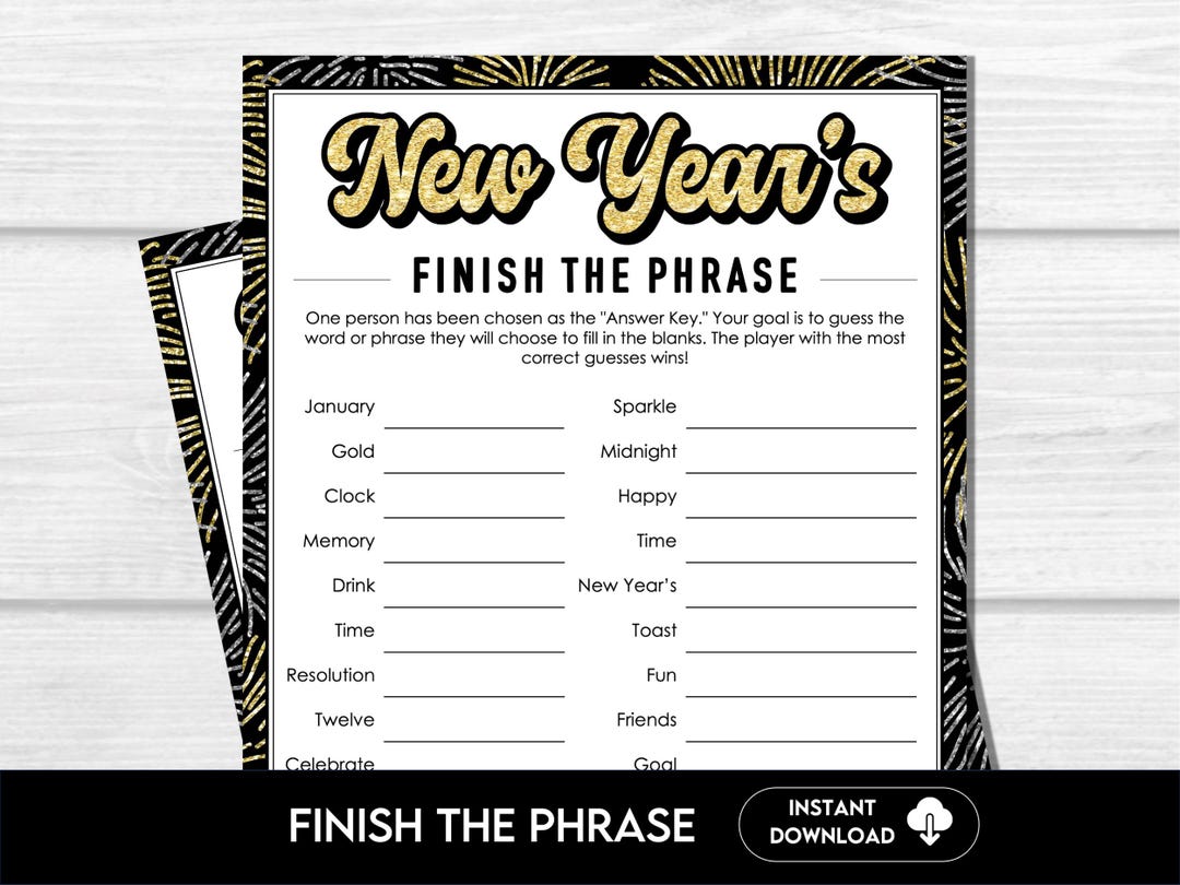 New Years Eve Finish the Phrase Game, Printable Games, Fun New Years ...