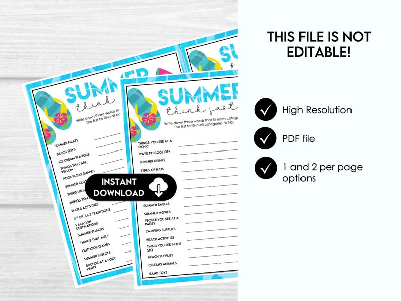 Summer Think Fast, Summer Party Game, Name Three Things Activity ...