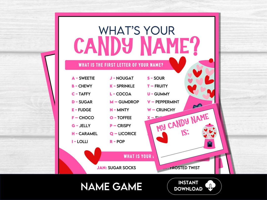 What's Your Candy Name Game, Fun Valentine's Day Printable Name Games ...
