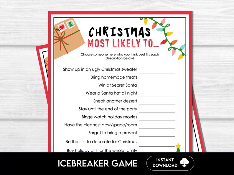 Christmas Who is Most Likely to Game, Printable Holiday Activity for ...