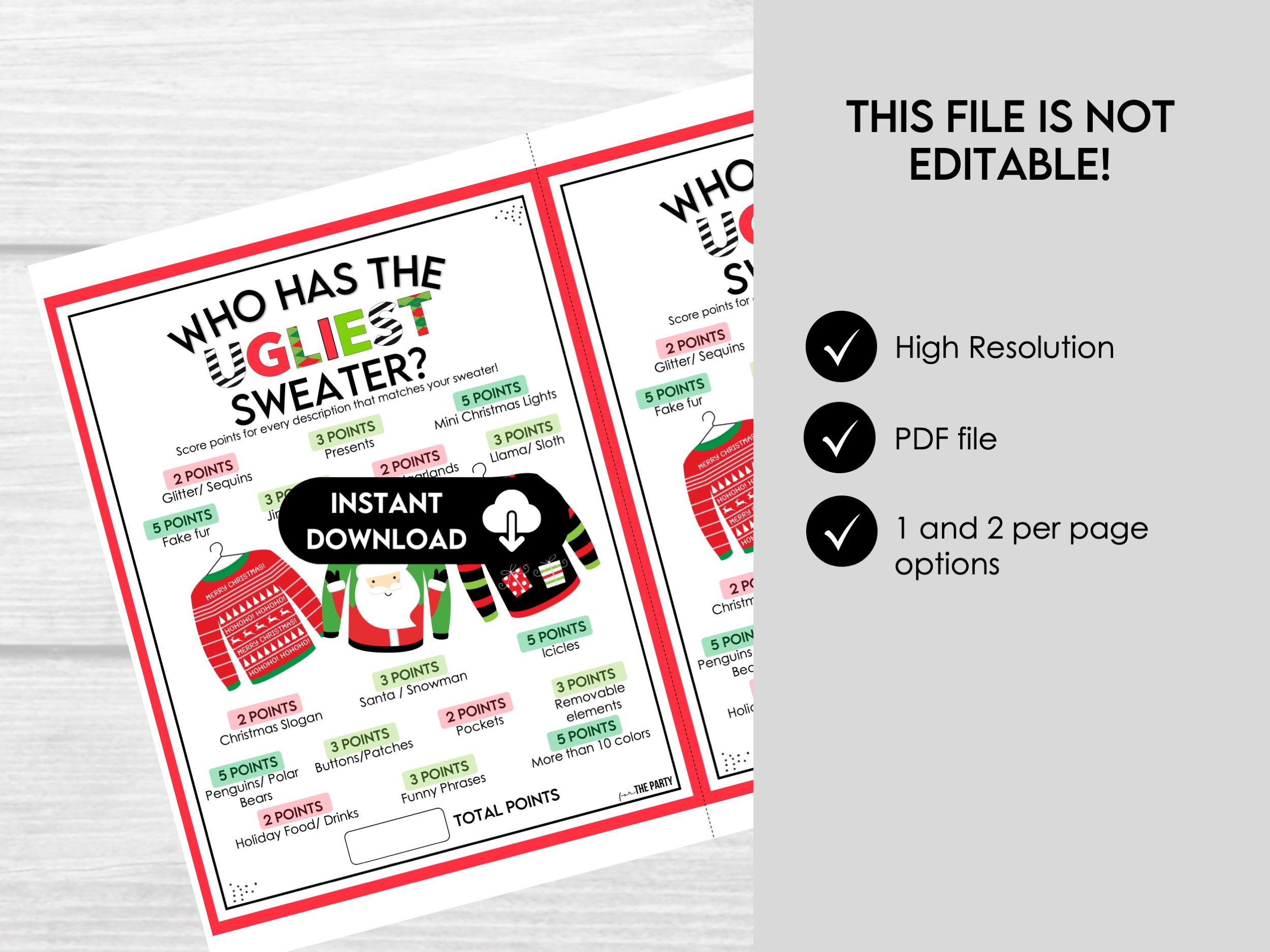 Christmas Ugly Sweater Game, Printable Icebreaker Activity for Adults ...