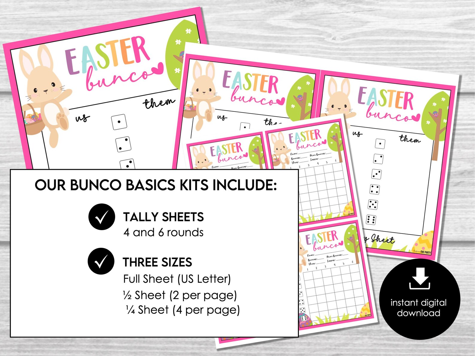 Easter Bunco Score Card Set - Spring Bunny Bunco - Tally Sheets and ...
