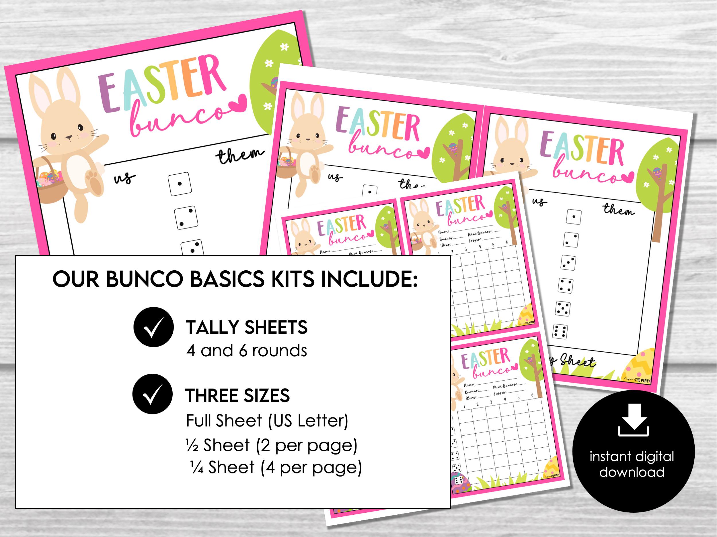 Easter Bunco Score Card Set - Spring Bunny Bunco - Tally Sheets and ...