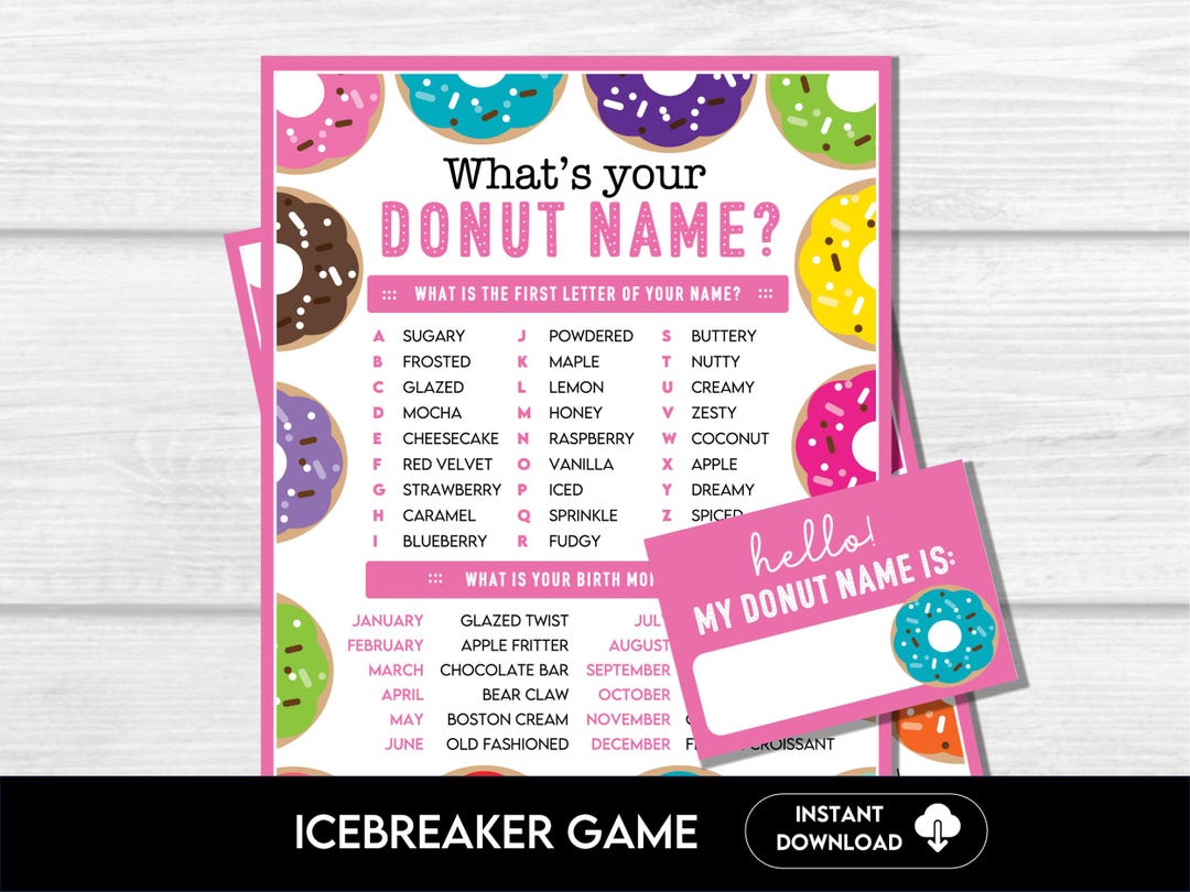 What's Your Donut Name Game Printable, Donut Name Generator, Donut ...