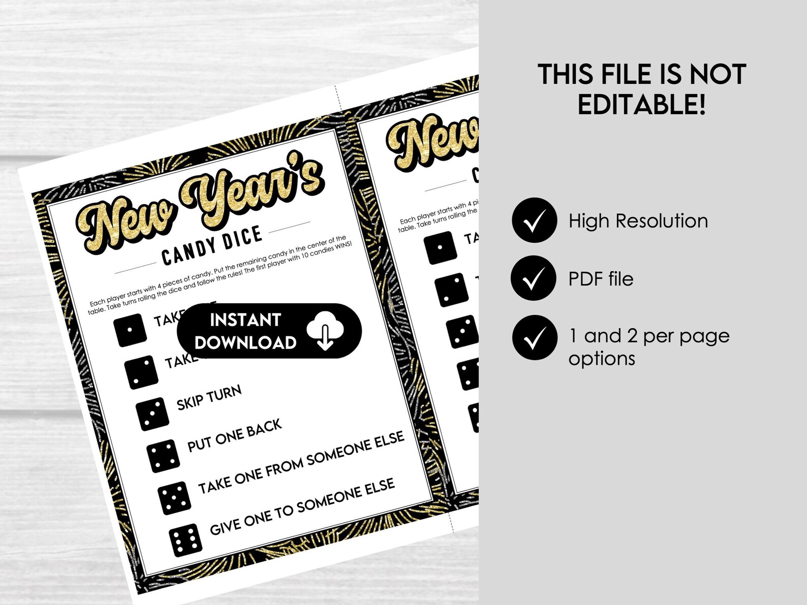 New Year's Candy Dice Game, Kids New Year Party Game, Printable Dice ...