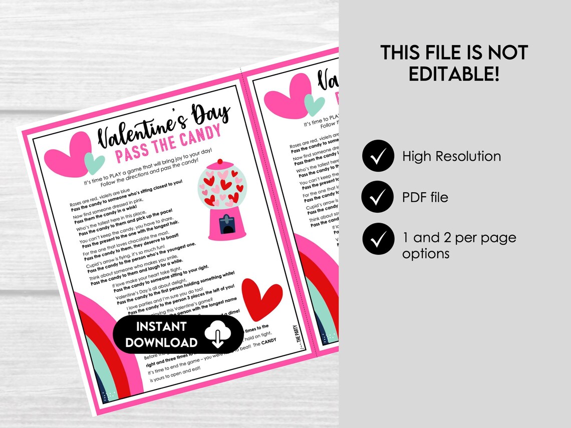 Valentine's Day Pass the Present, Valentine Pass the Candy Game, Fun ...