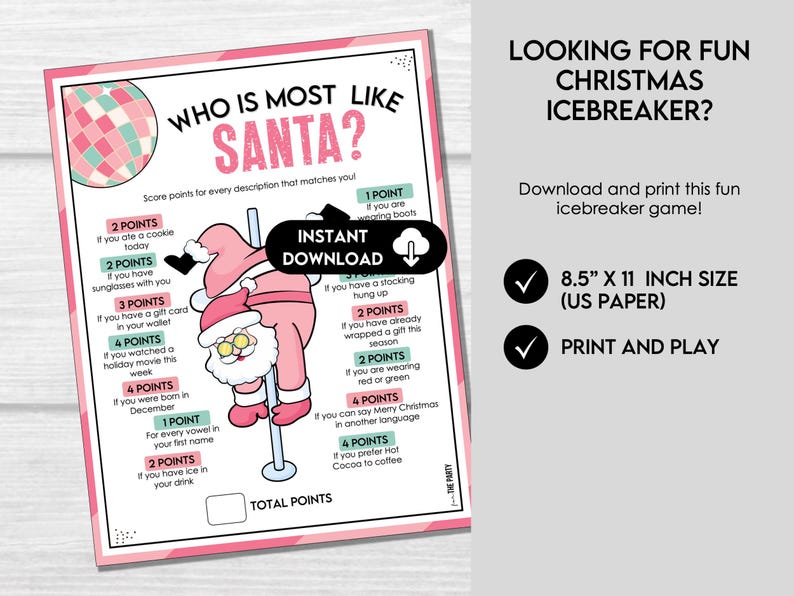 Christmas Who is Most Like Santa Game, Printable Holiday Activity for ...