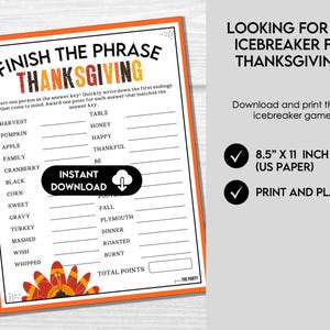 Thanksgiving Finish the Phrase Game, Printable Icebreaker (digital ...