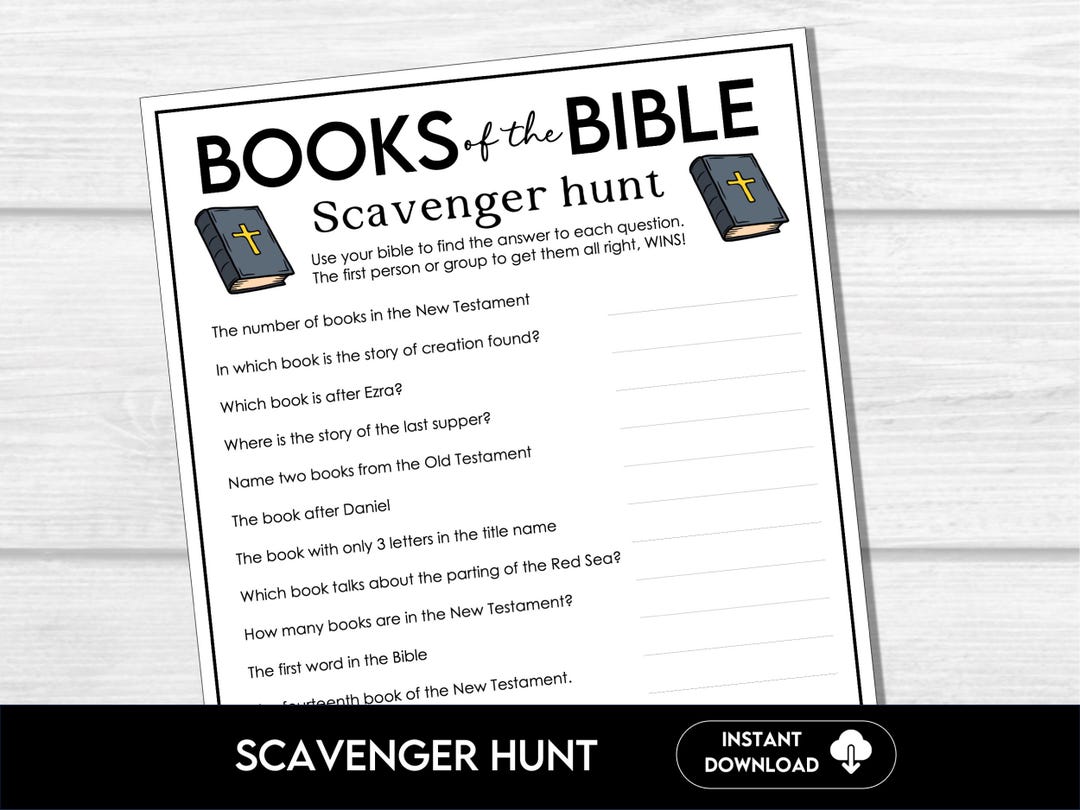 Books of the Bible Scavenger Hunt Game, Printable Church Group Activity ...