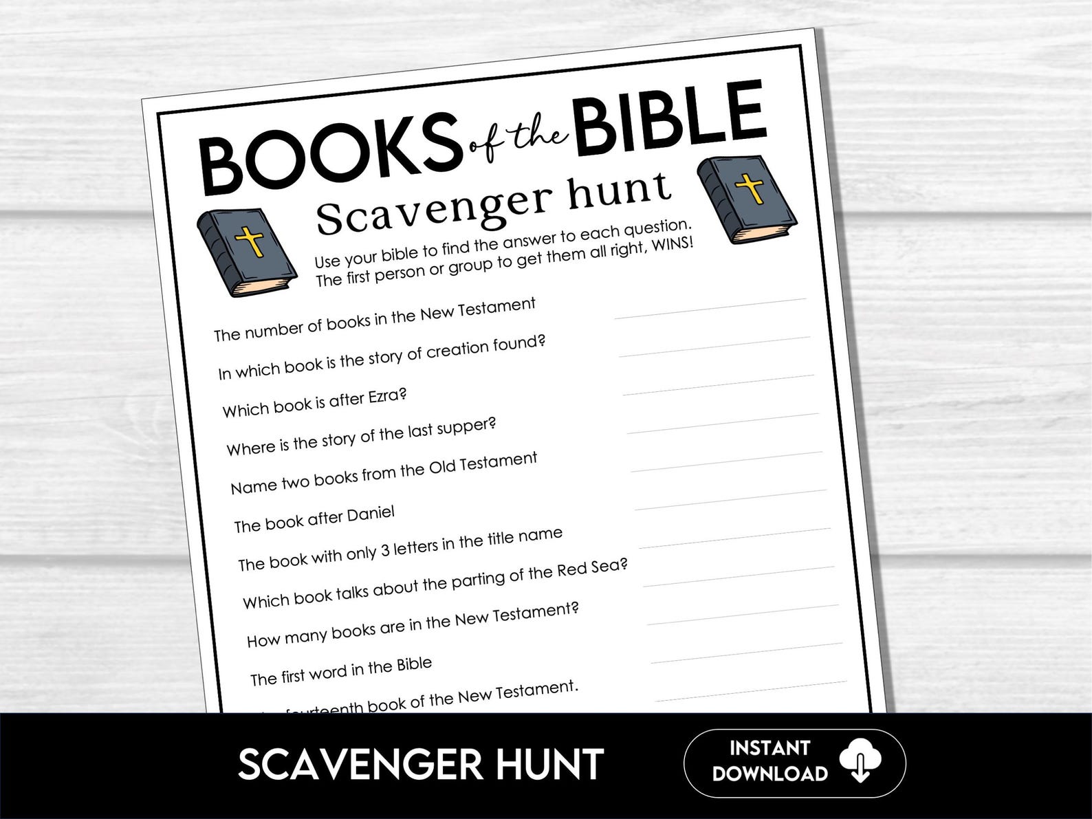 Books of the Bible Scavenger Hunt Game, Printable Church Group Activity ...