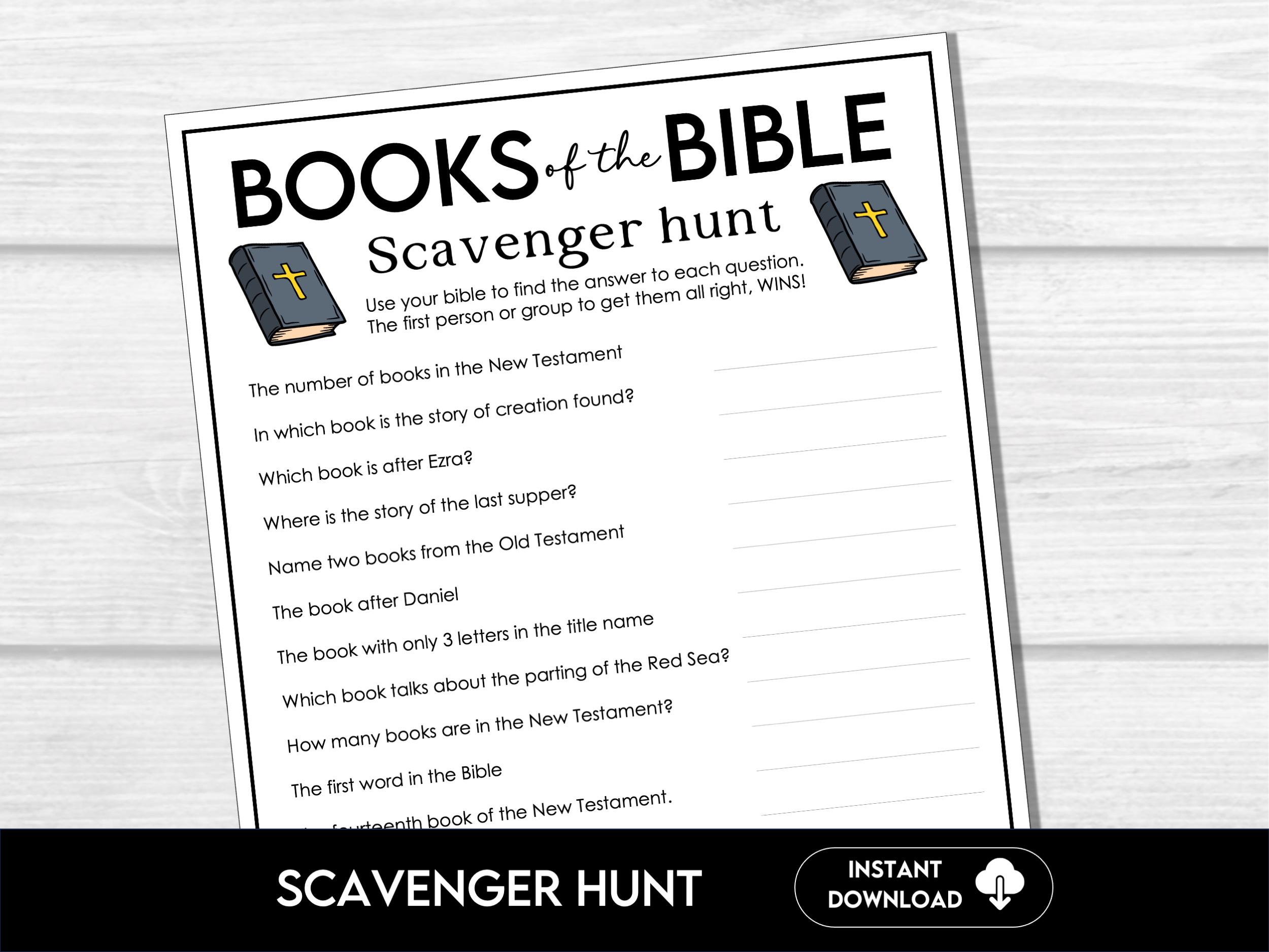 Books of the Bible Scavenger Hunt Game, Printable Church Group Activity ...